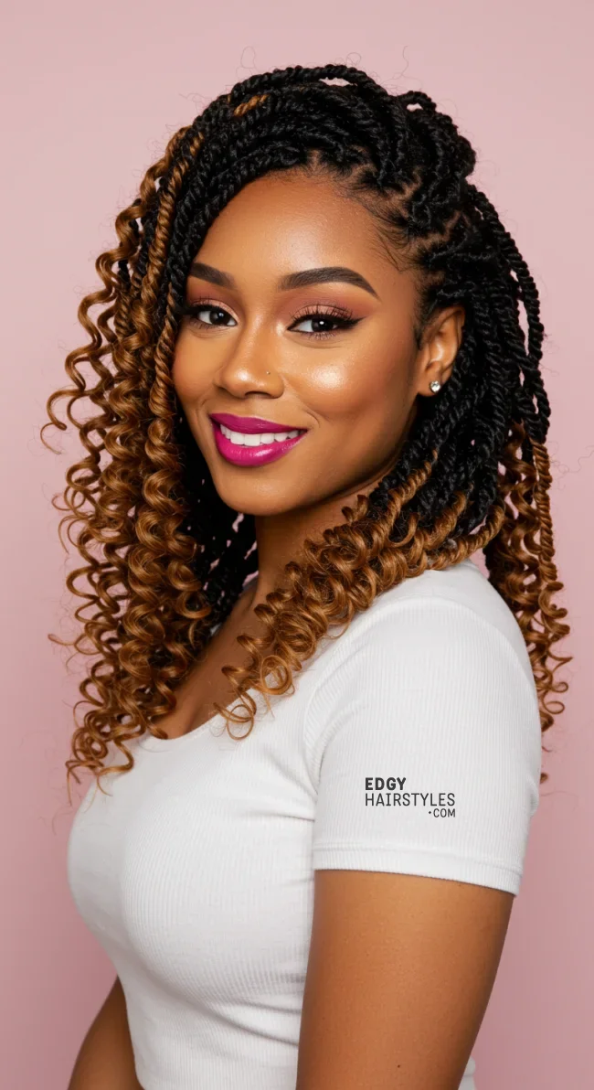 4. Flat Twists with Loose Curls | 10 Simple Flat Twist Styles For Quick ...